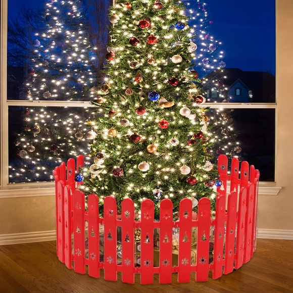 Holiday | 36 Piece Christmas Tree Fence Decorative Thick Red Plastic ...
